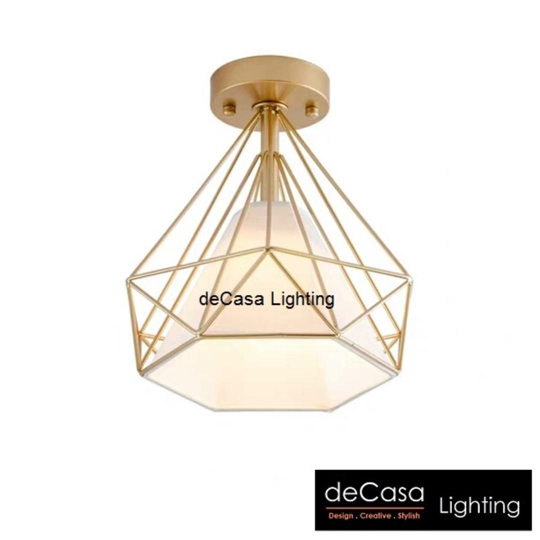 CEILING BASE DIAMOND DESIGN GOLD FRAME LIGHT, Furniture & Home Living ...