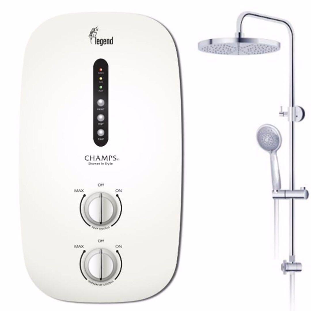 Champs Legend Water Heater with DC Water Booster Pump & Rain Shower Set ...