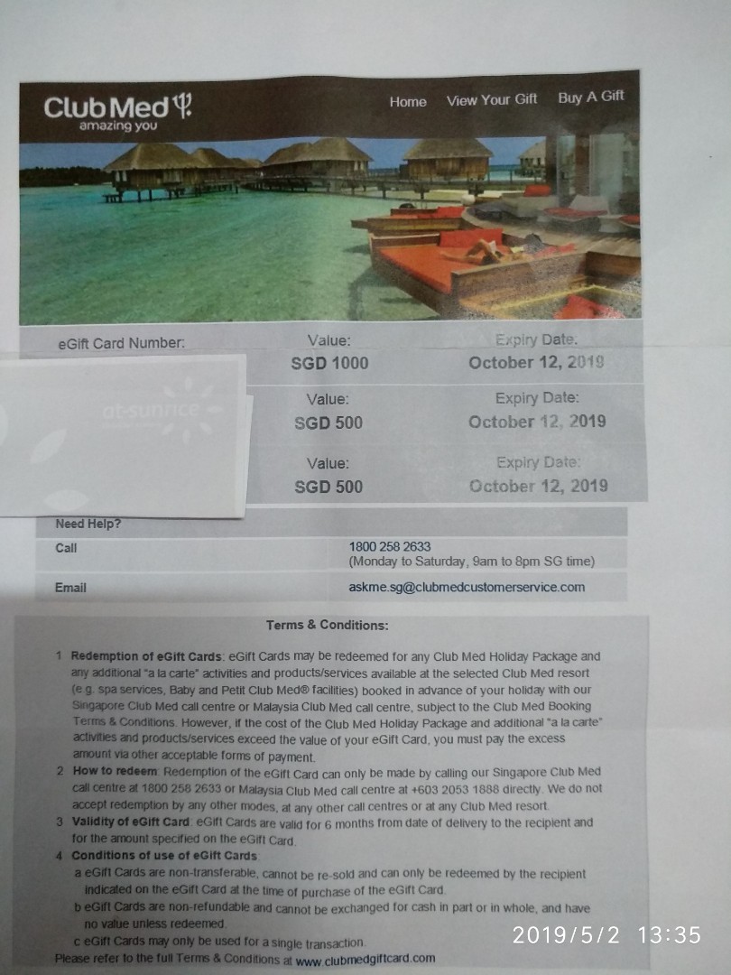 Club med voucher, Everything Else on Carousell