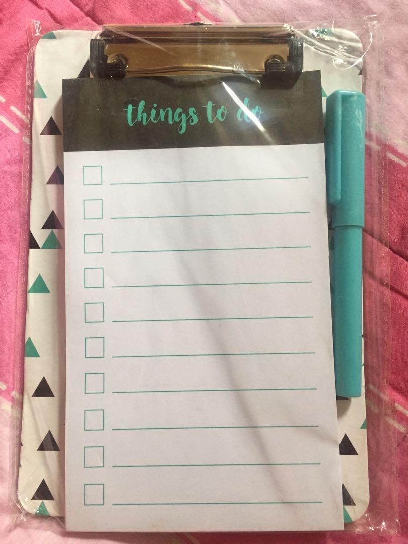 NEW Things to do clip board with pen, Hobbies & Toys, Stationary ...