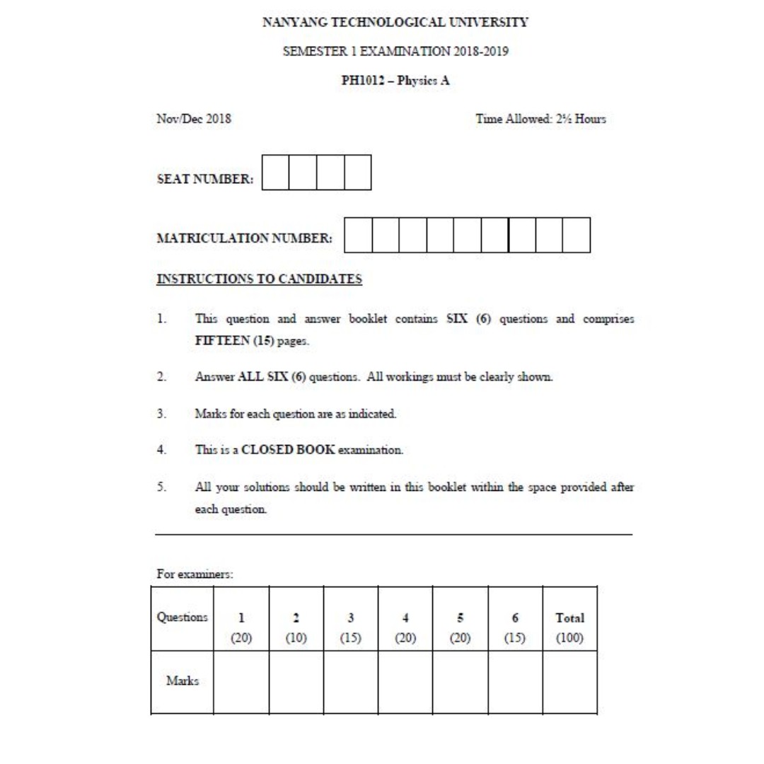 PH1012 Physics A NTU Notes, Quiz, MasterPhysics, Past Year Paper ... PH1012 Physics A NTU Notes, Quiz, MasterPhysics, Past Year Paper ...