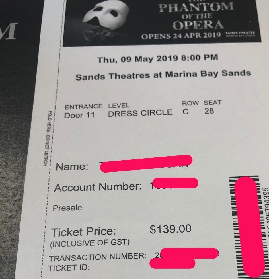 Phantom of the Opera ticket, Tickets & Vouchers, Event Tickets on Carousell