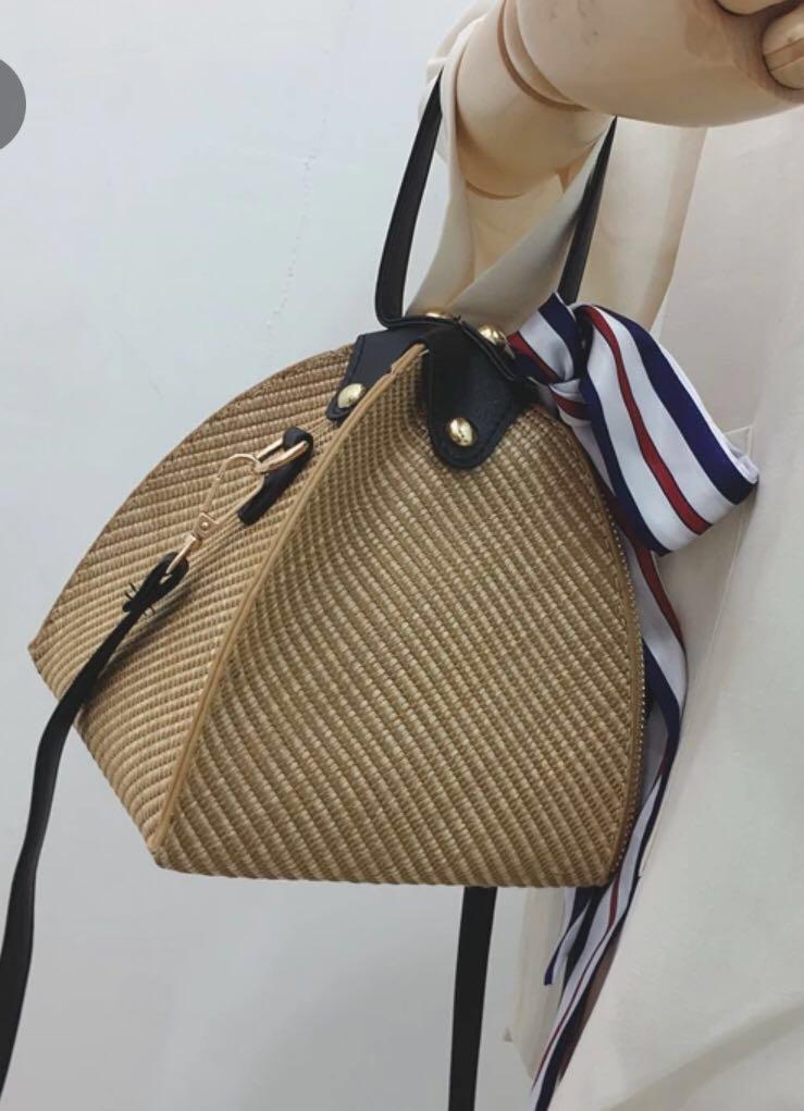 Triangular pyramid straw sling bag, Women's Fashion, Bags & Wallets ...