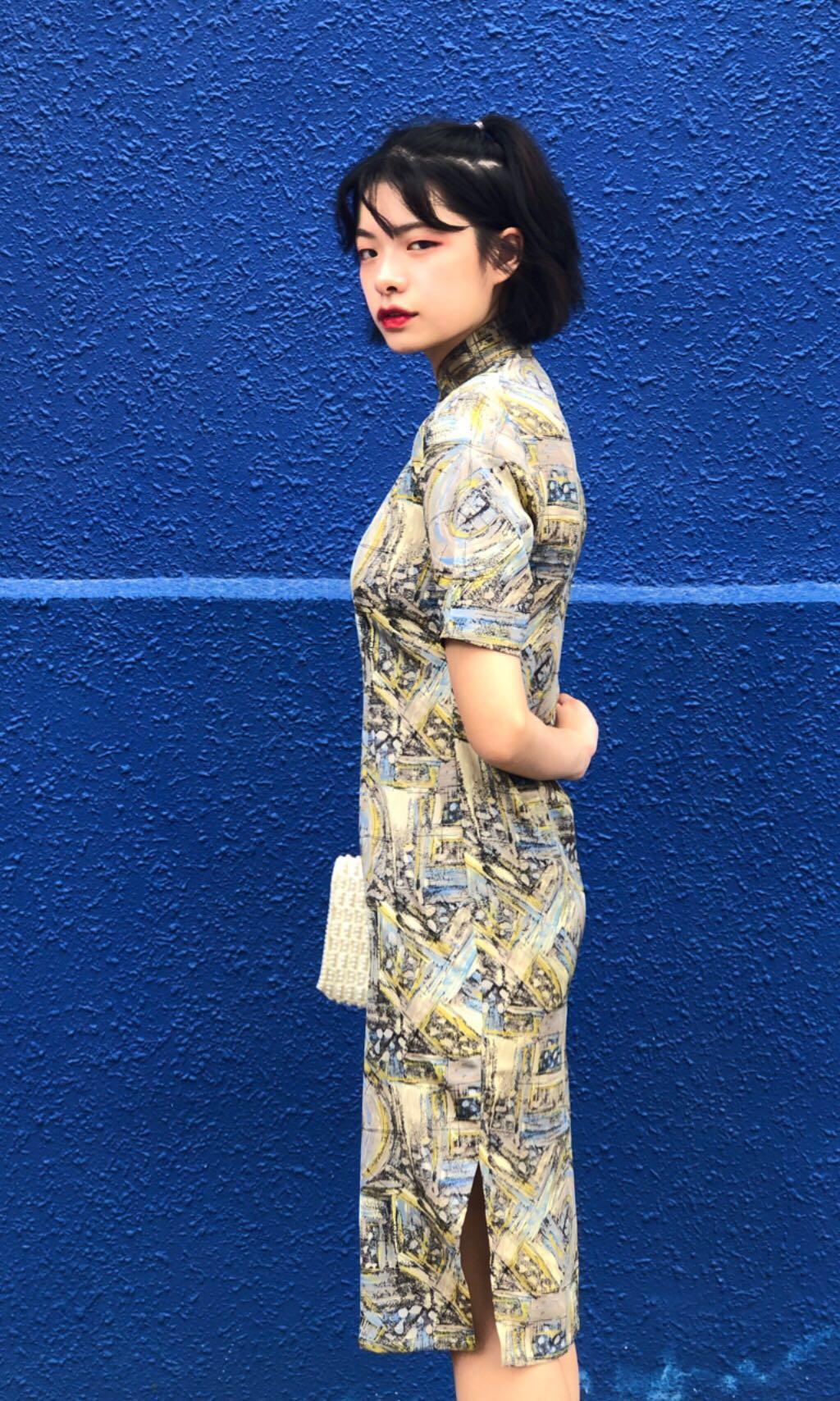 Vintage 1980s does 40s print Cheongsam qipao dress ( mint ) sketch ...