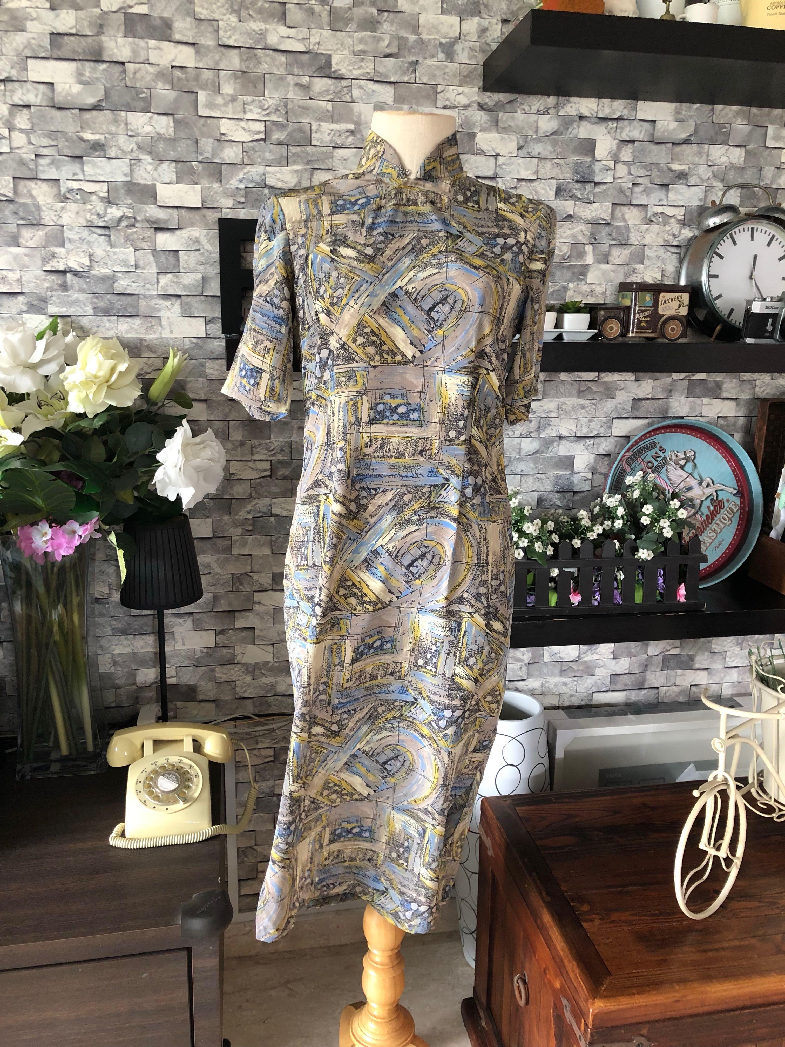 Vintage 1980s does 40s print Cheongsam qipao dress ( mint ) sketch ...