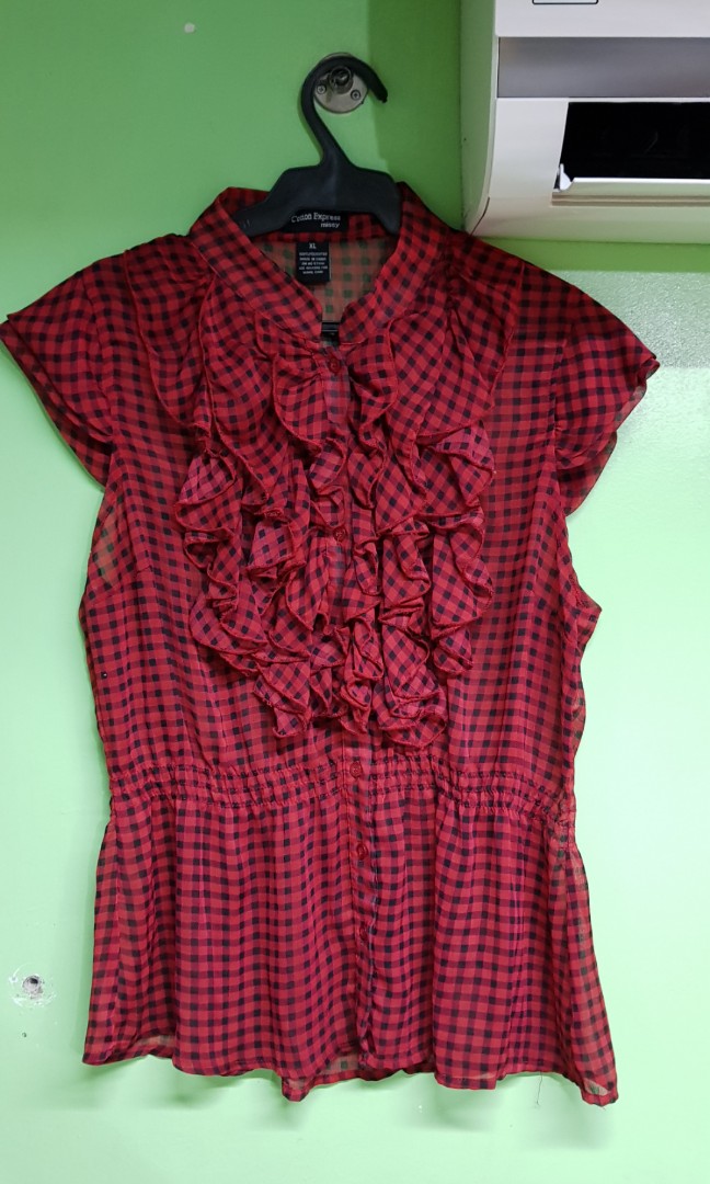 Cotton Express Missy Red Chequered Top XL, Women's Fashion, Tops ...