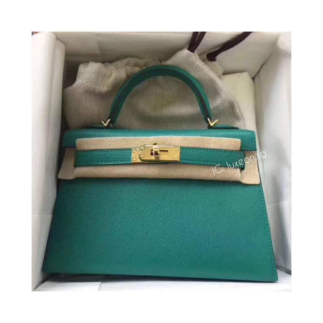 [NEW] Hermes Kelly Mini II(2) Vert Vertigo Chevre GHW, Luxury, Bags ...