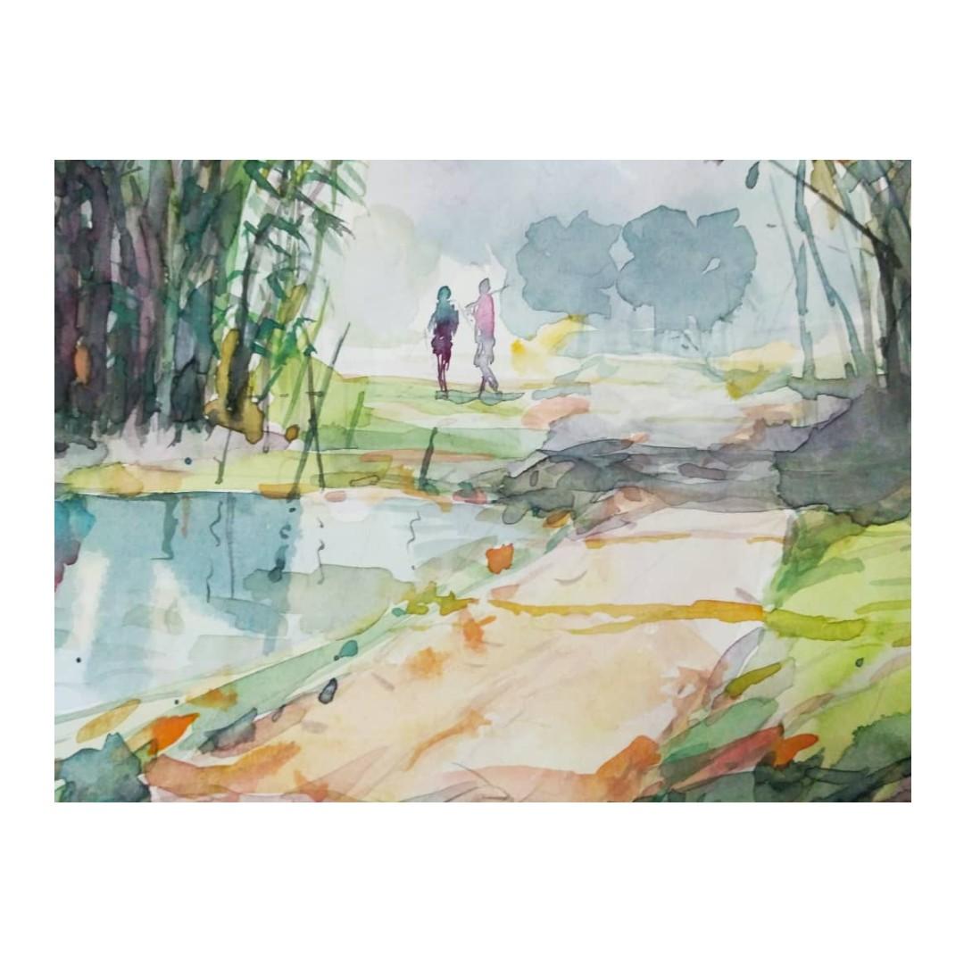 Malaysia Kelantan Village View Original hand drawing WATERCOLOR ...