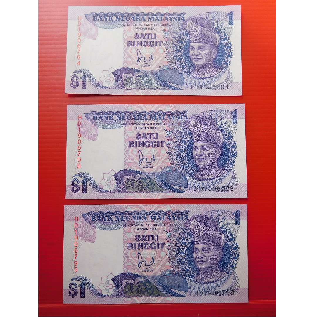 Bank Negara Malaysia - Satu Ringgit x 3, Hobbies & Toys, Memorabilia & Collectibles, Currency on ...