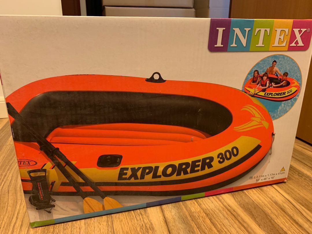 INTEX explorer 300 充氣船 橡皮艇 (3人船組) 吹氣 海灘用品 95%新, 運動產品, 行山及露營 - Carousell
