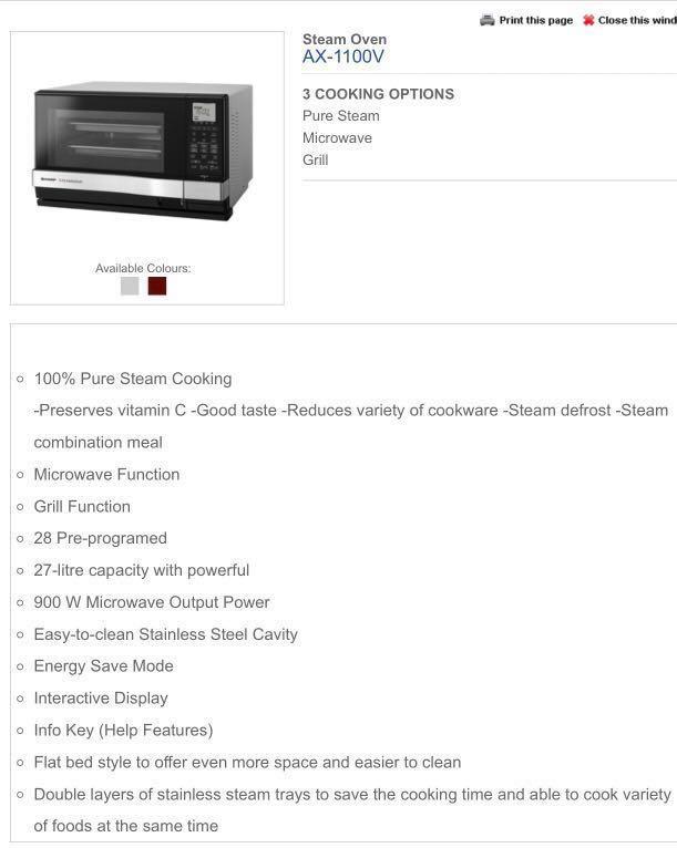 Sharp AX-1100V Microwave Oven with Steam & Grill, TV & Home Appliances ...