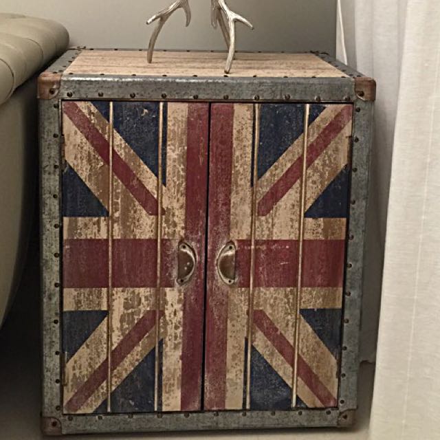 Union Jack Rustic Storage Side Table Cabinet, Furniture & Home Living ...