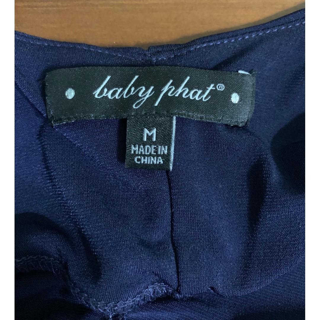 Sexy body hugging Baby Phat dark blue top with brown strap at the back ...