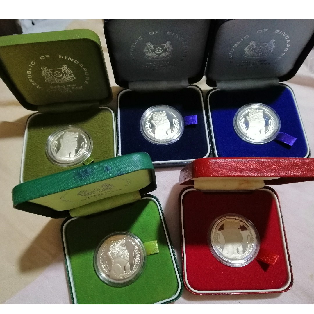 1976 - 1980, Singapore Mint $1 Merlion Sterling Silver Proof Coins ...