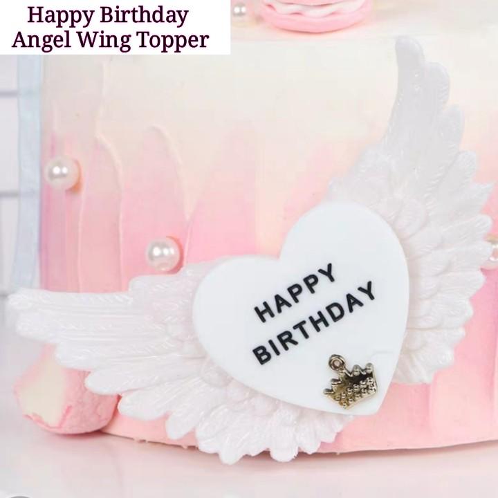 Happy Birthday Angel Wing / Heart Cake Topper, Hobbies & Toys ...
