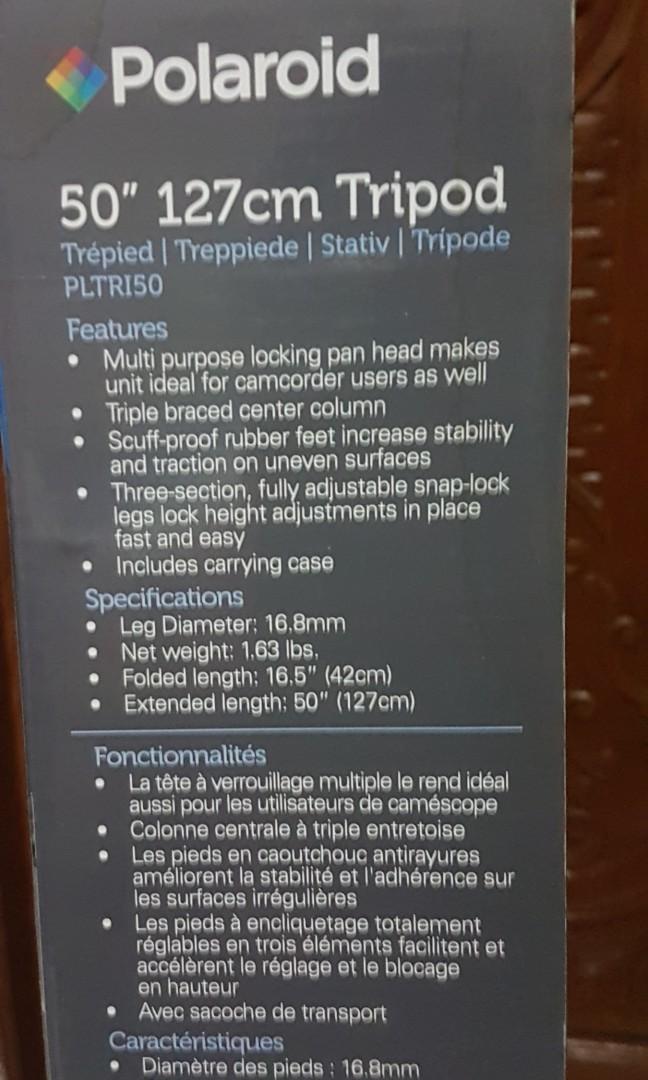 Polaroid 50" tripod, Photography, Photography Accessories, Tripods & Monopods on Carousell