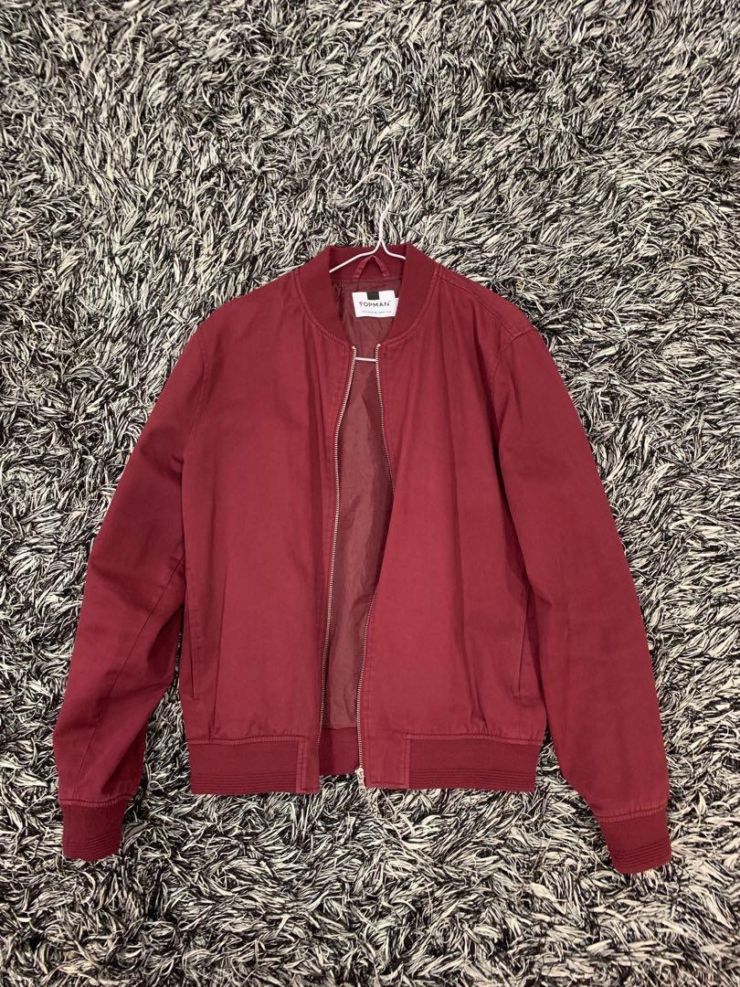 Maroon Bomber Jacket Topman, Men's Fashion, Coats, Jackets and ...