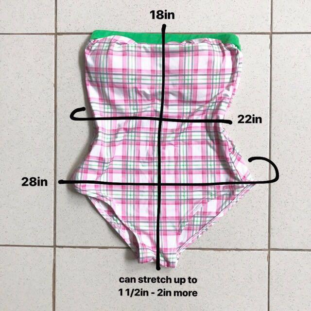vintage pink and green checkered one piece swimsuit, Women's Fashion ...