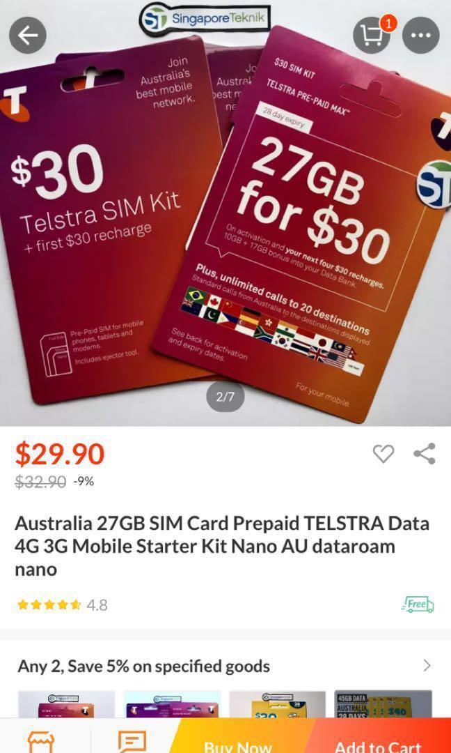 Australia Telstra sim card - 17GB data, unlimited international call to ...