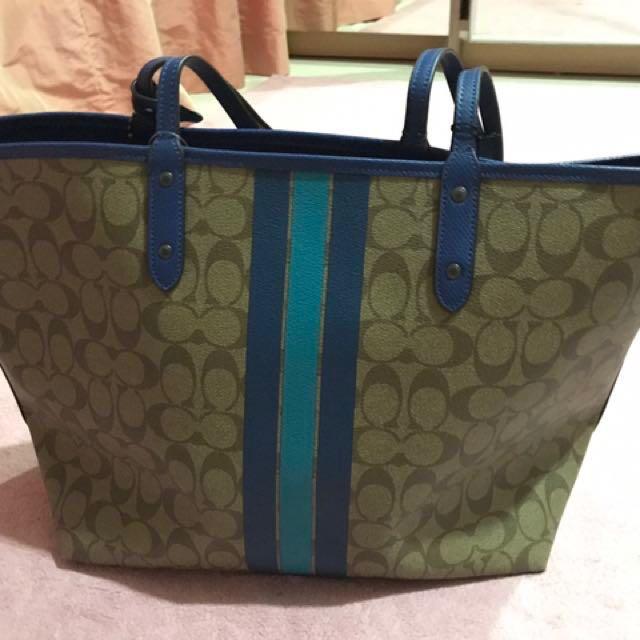 Coach Limited Edition Pac Man Reversible City Tote Khaki/Denim, Luxury ...