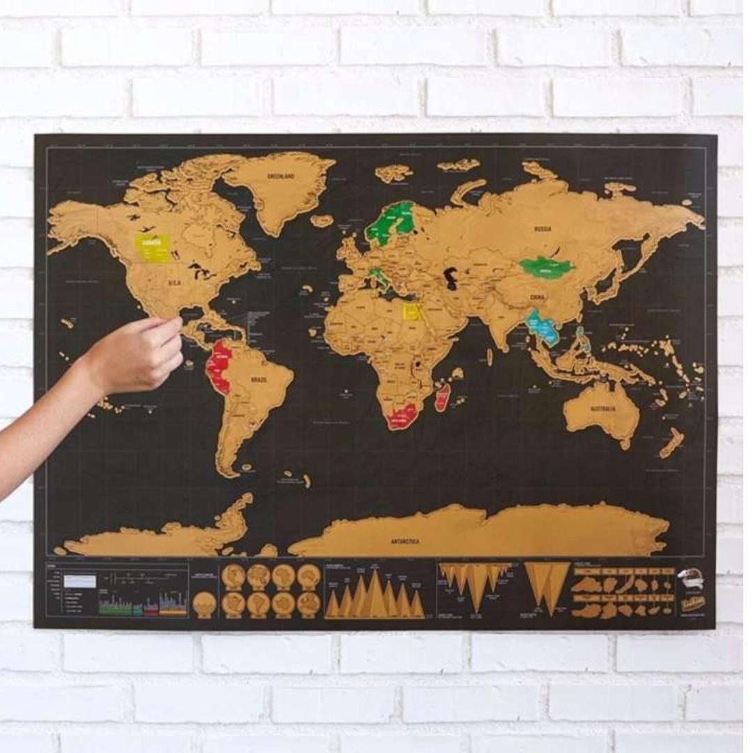 World Map Scratch Off Map Poster Travel Map Wall Map (Black), Furniture ...