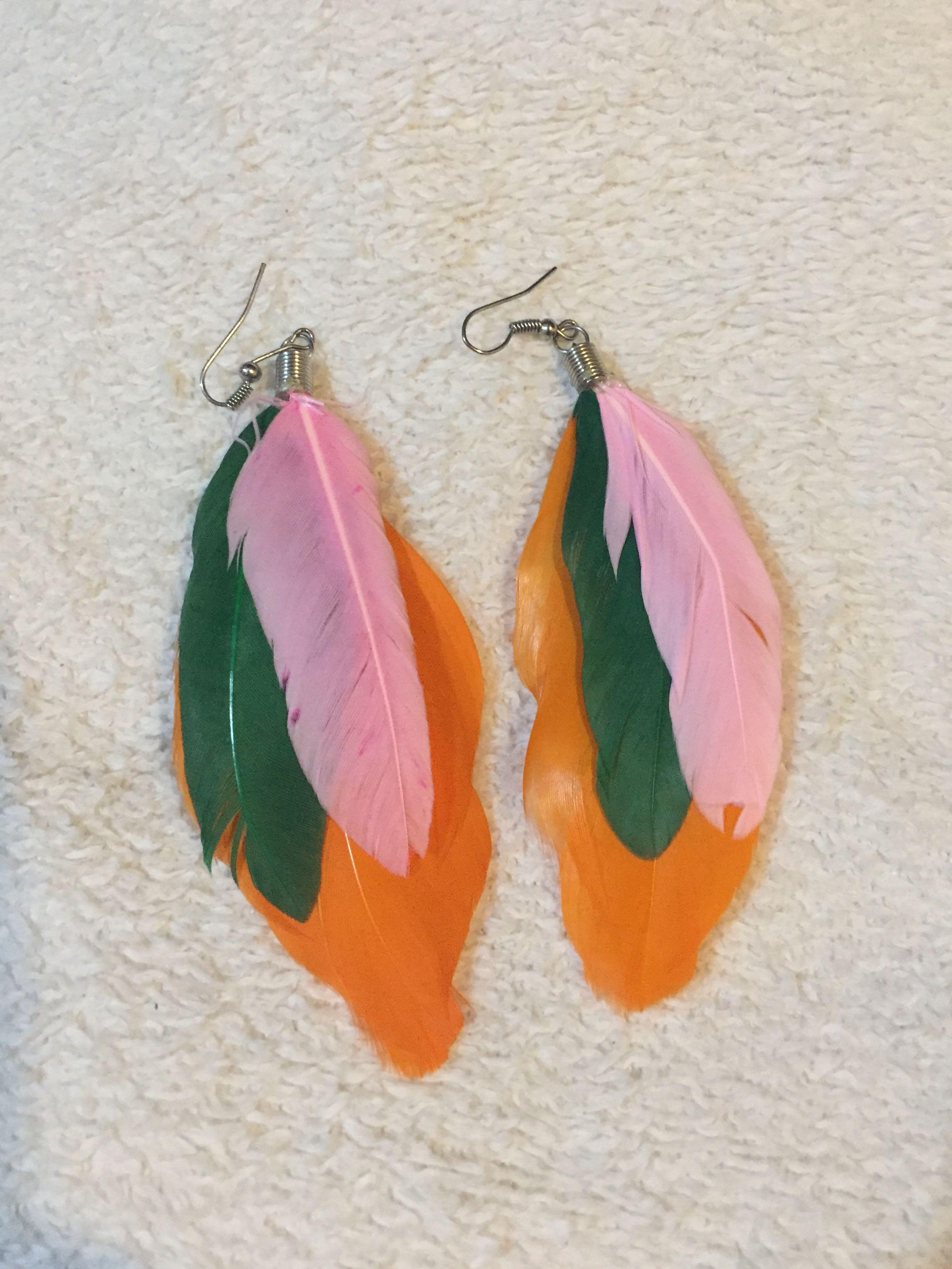 Tricolor Feather Earrings, Women's Fashion, Jewelry & Organizers, Rings ...