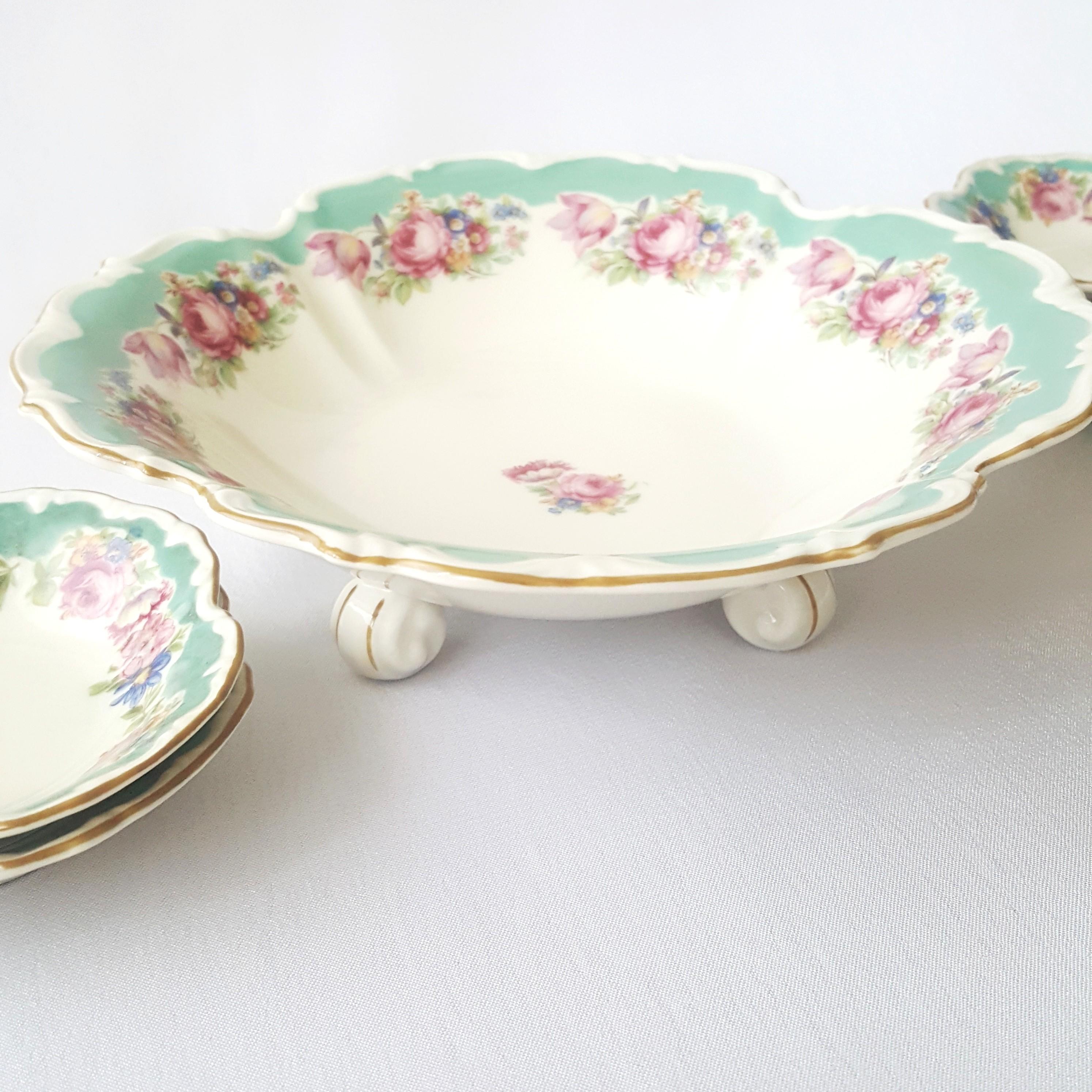 Vintage Bavarian Dessert or Fruit Bowl Set, German Porcelain, Furniture ...