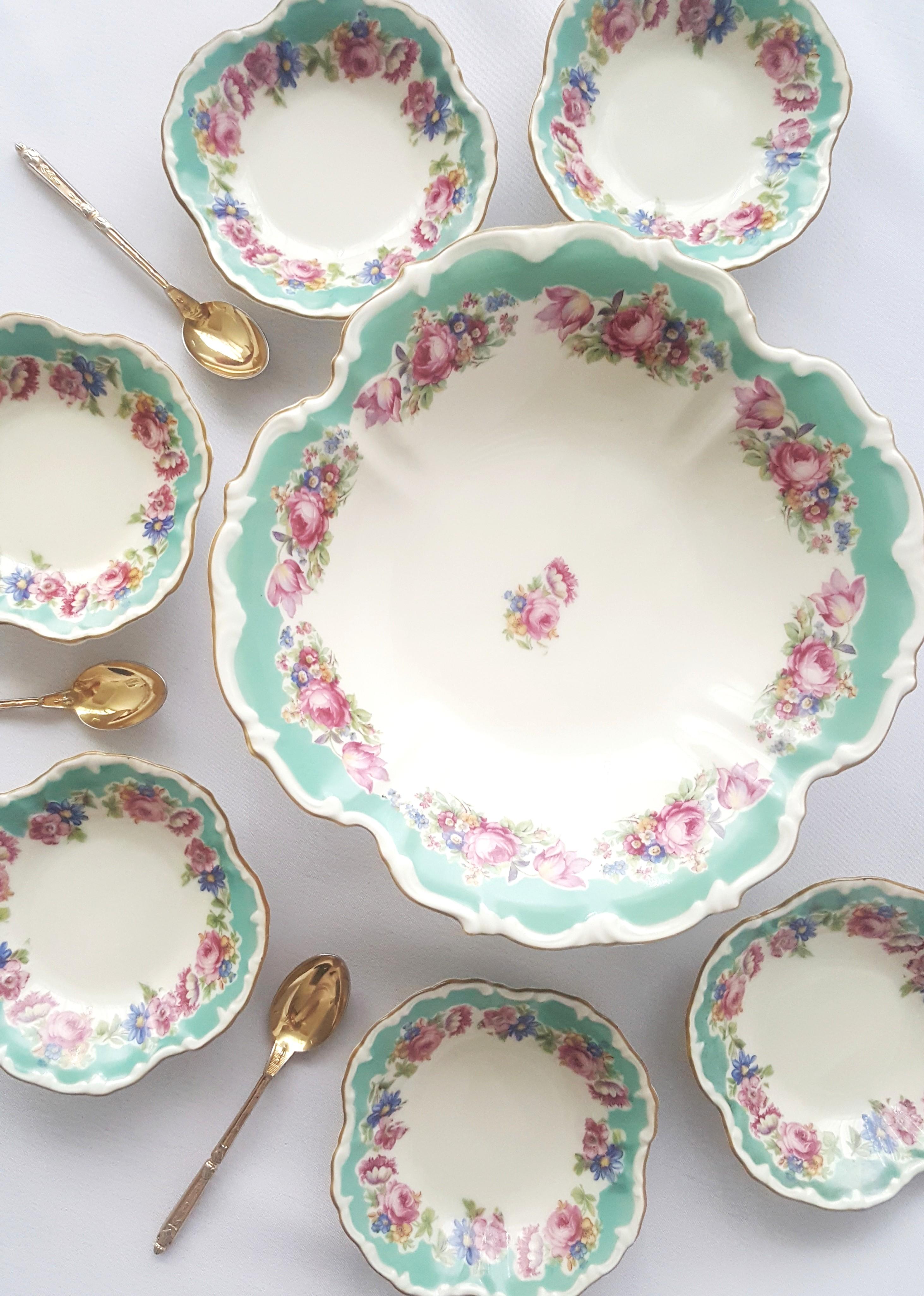 Vintage Bavarian Dessert or Fruit Bowl Set, German Porcelain, Furniture ...