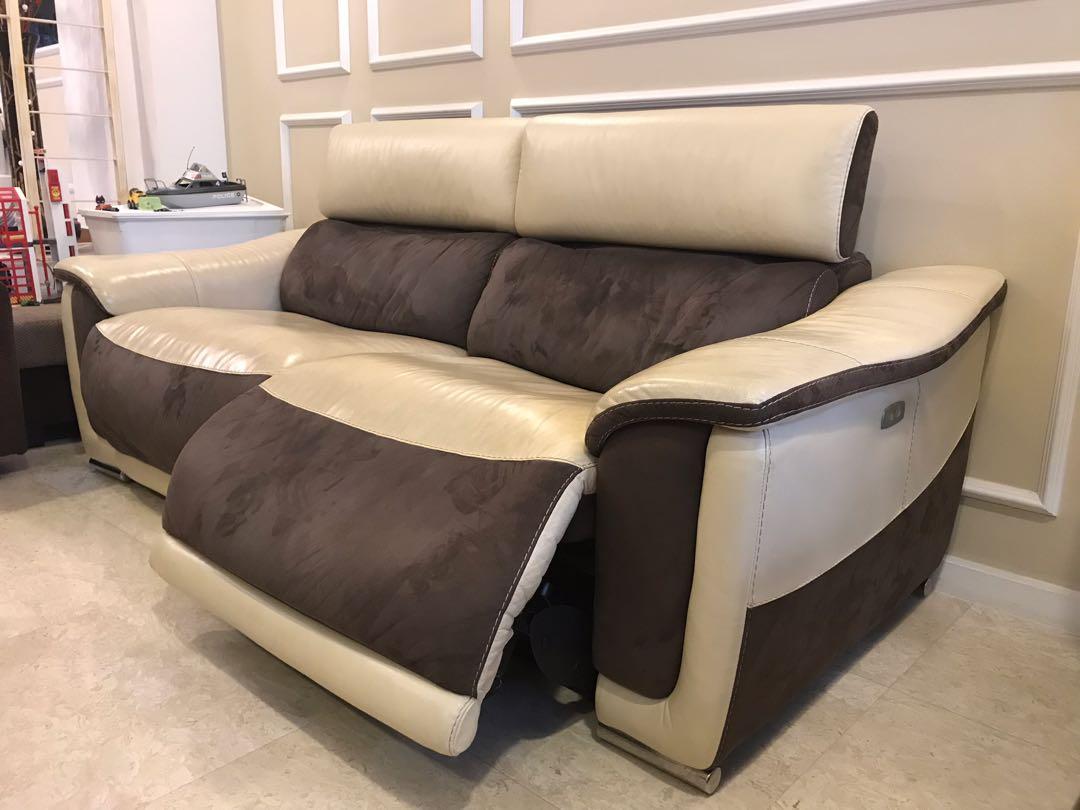 3+2 full leather sofa with motorised extendable leg rest, Furniture ...