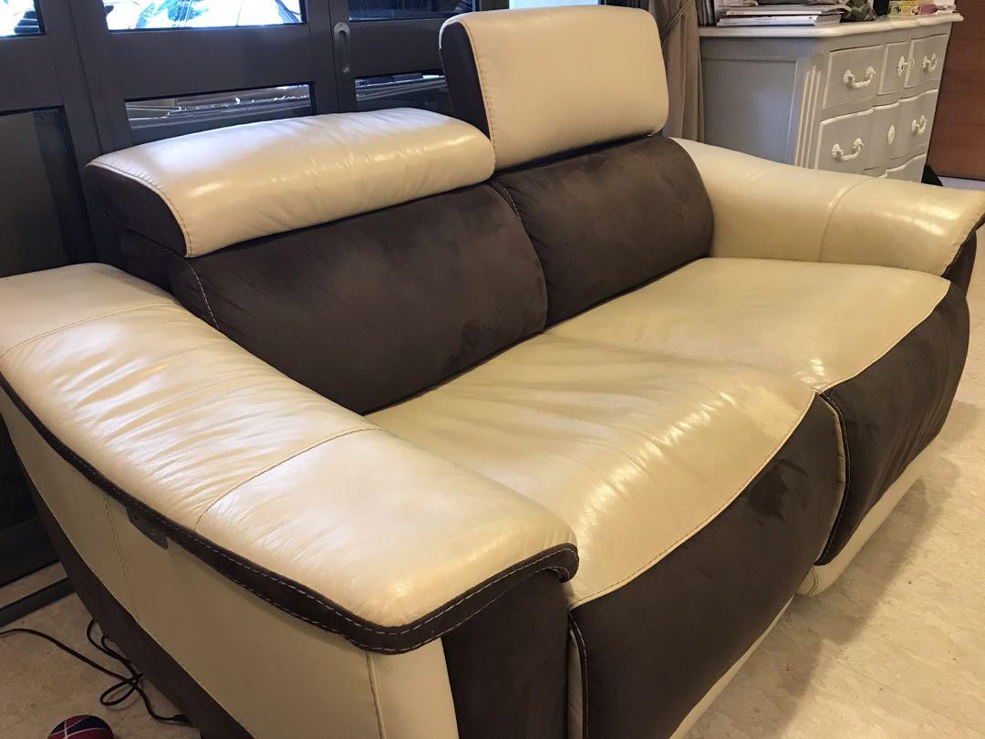 3+2 full leather sofa with motorised extendable leg rest, Furniture ...