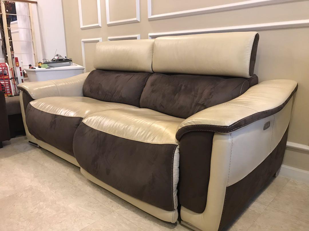3+2 full leather sofa with motorised extendable leg rest, Furniture ...