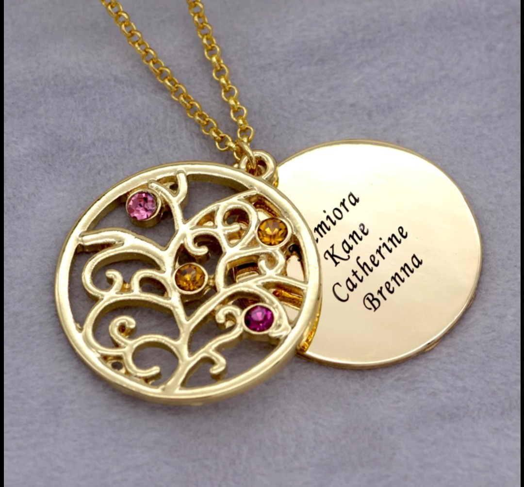 Custom Engrave Names Necklace With Birthstones Family Tree up to 6 ...
