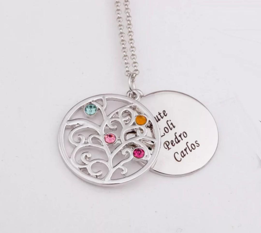 Custom Engrave Names Necklace With Birthstones Family Tree up to 6 ...