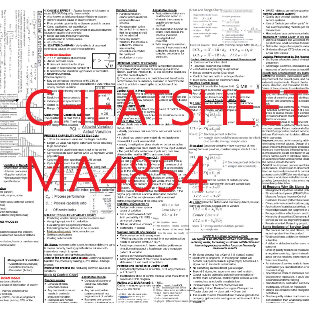 MA4854 Quality Assurance and Management Cheatsheet 2019, Everything ...