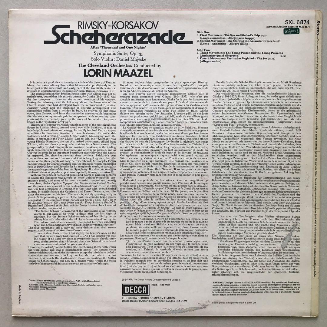 Maazel conducts Rimsky-Korsakov Scheherazade DECCA SXL 6874 on Carousell
