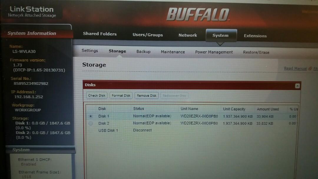 NAS Buffalo LS-WVL (2x 2TB HDD) Ready to Use, 電腦＆科技, 電腦周邊及配件, 硬碟及儲存器 ...