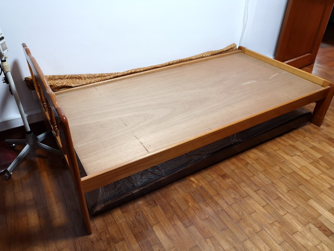 Solid wood bed frame with insert, Furniture & Home Living, Furniture ...