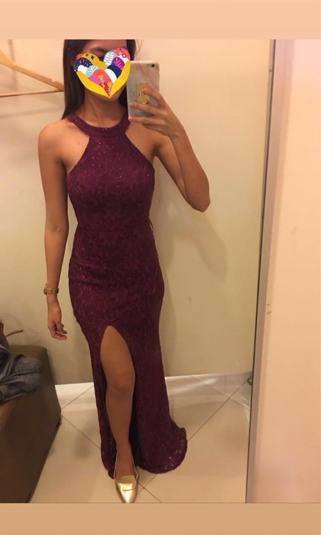 Backless Maroon Long Gown, Women's Fashion, Dresses & Sets, Evening ...