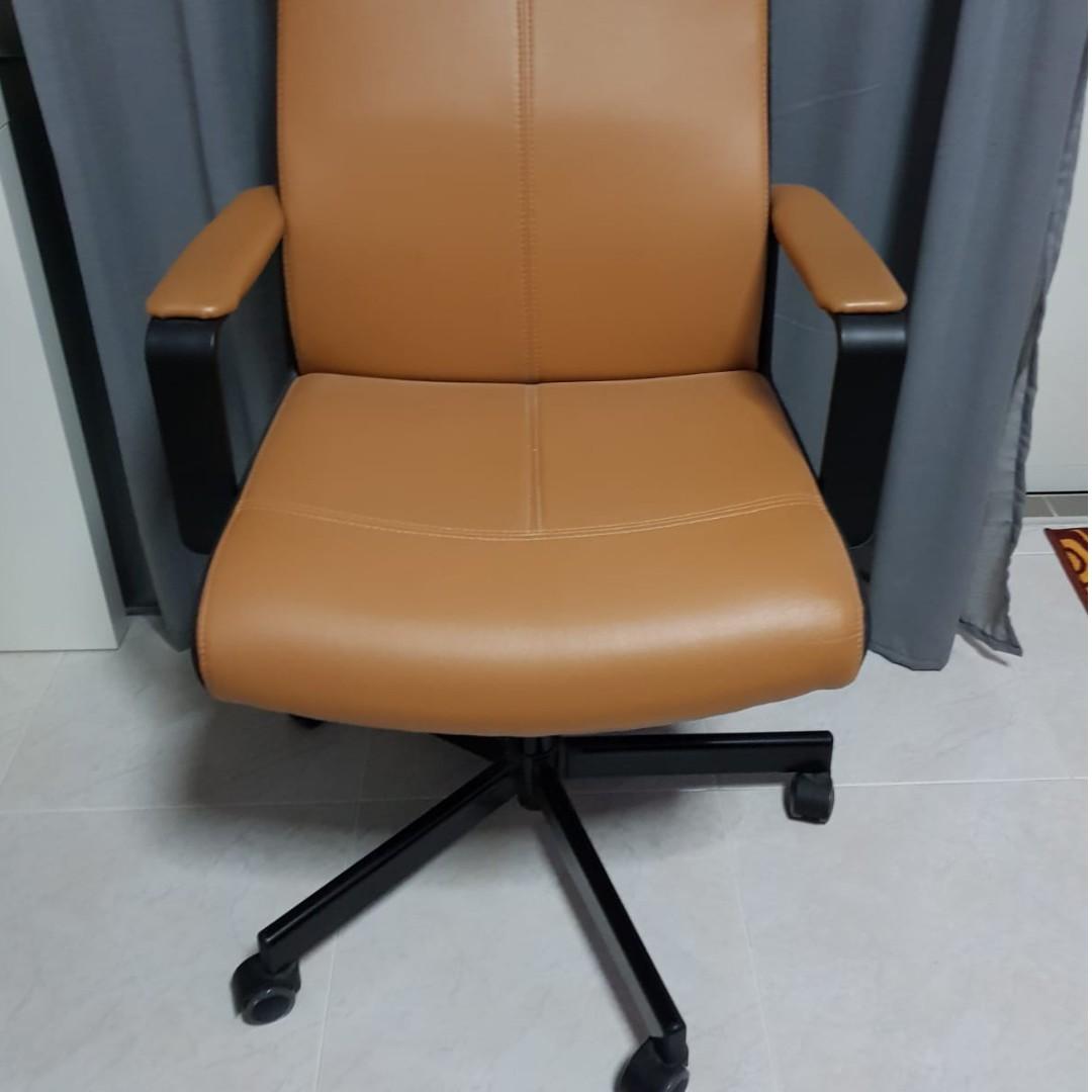 Brown Leather Swivel Chair with head & arm rest, Furniture & Home ...
