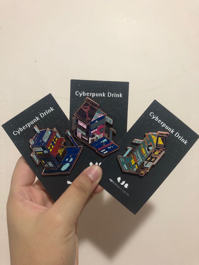 cyberpunk drink enamel pins from seerlight, Everything Else on Carousell