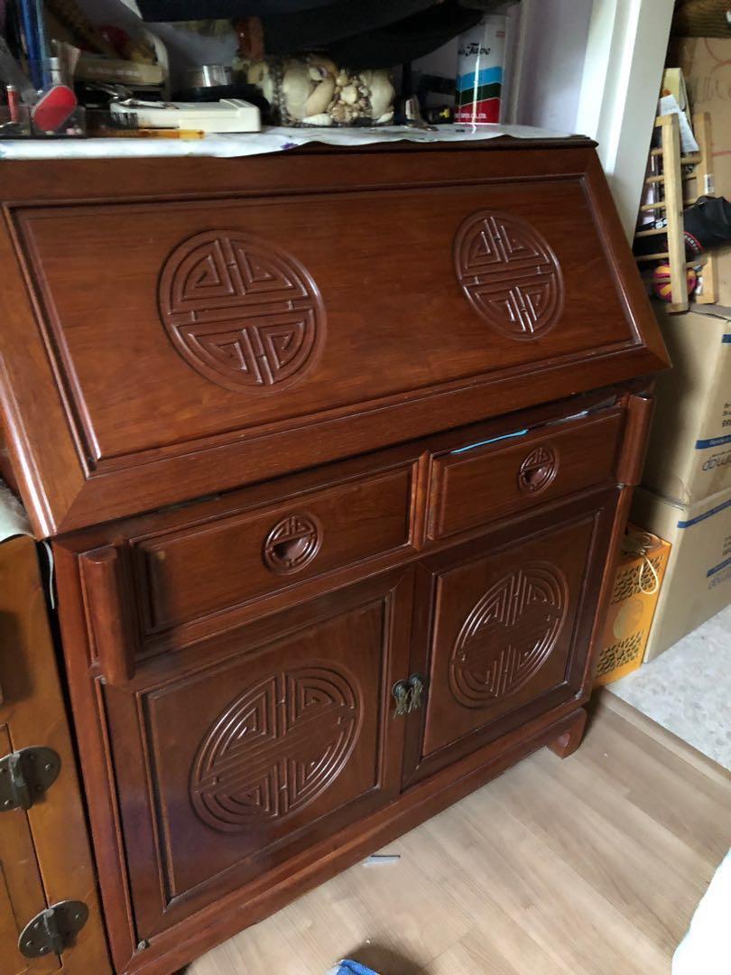 Vintage solid teak wood Antique study table and Cabinet, Furniture ...