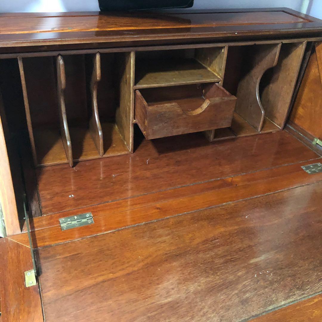 Vintage solid teak wood Antique study table and Cabinet, Furniture ...