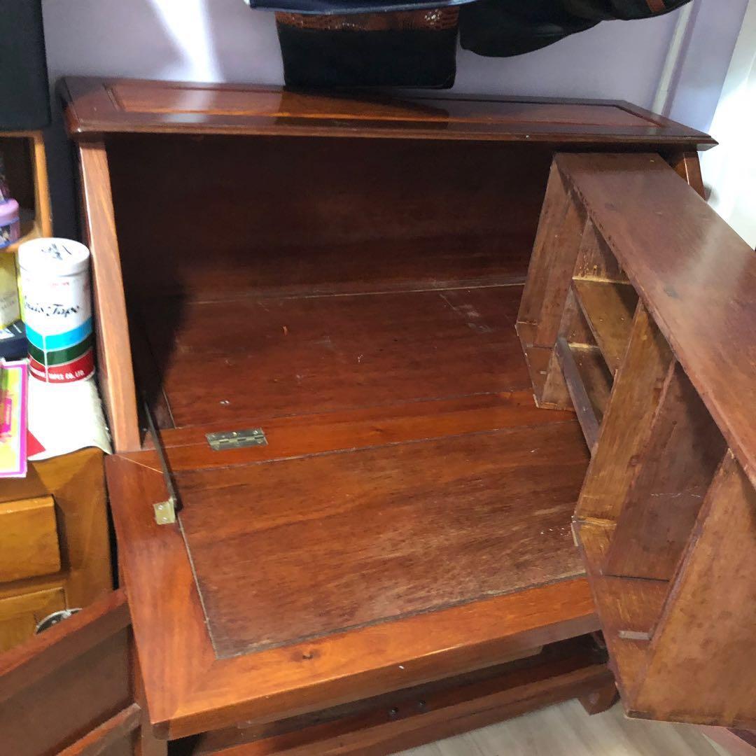 Vintage solid teak wood Antique study table and Cabinet, Furniture ...