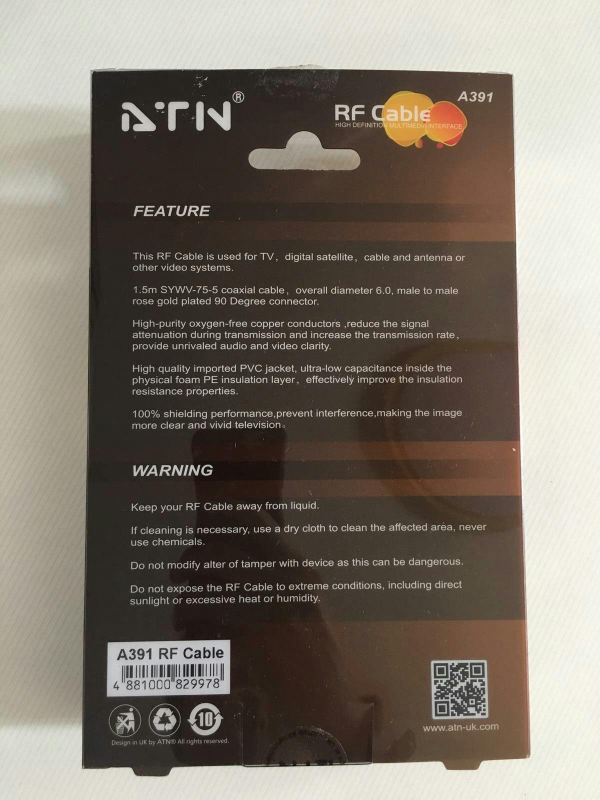 ATN RF cable 電視天線 1.5m 1.5米, 手提電話, 電話及其他裝置配件, 充電器及電線 - Carousell