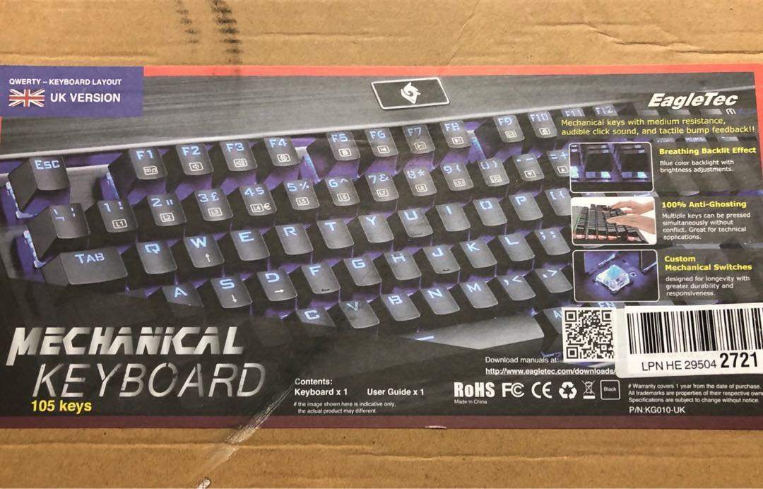 EagleTec keyboard with breathing blue backlight, Computers & Tech ...