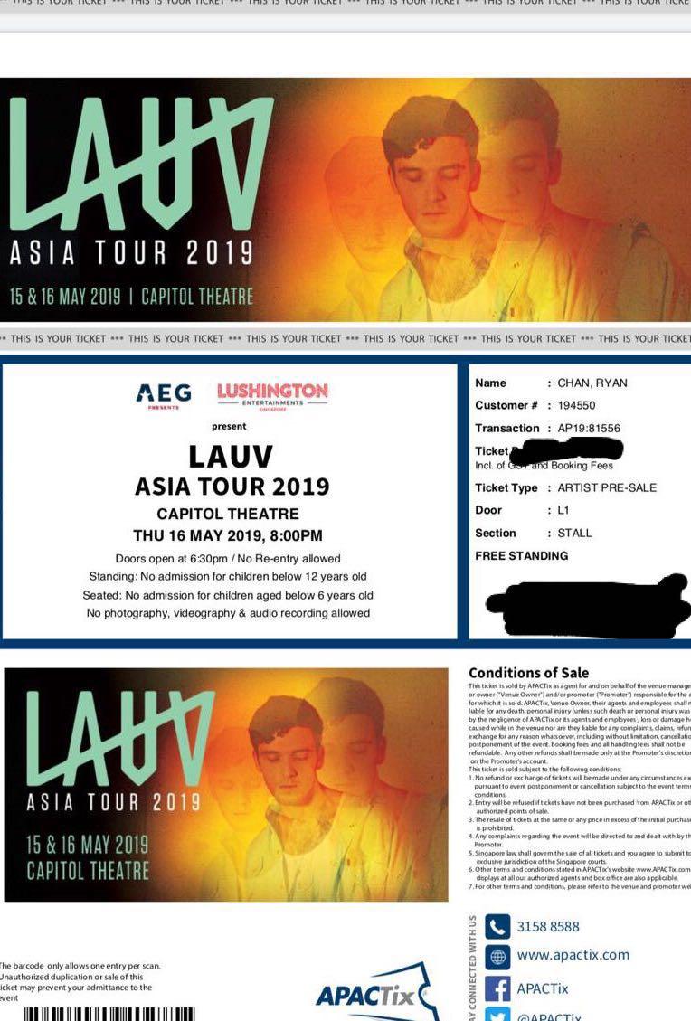 Lauv Free Standing Ticket, Tickets & Vouchers, Event Tickets on Carousell