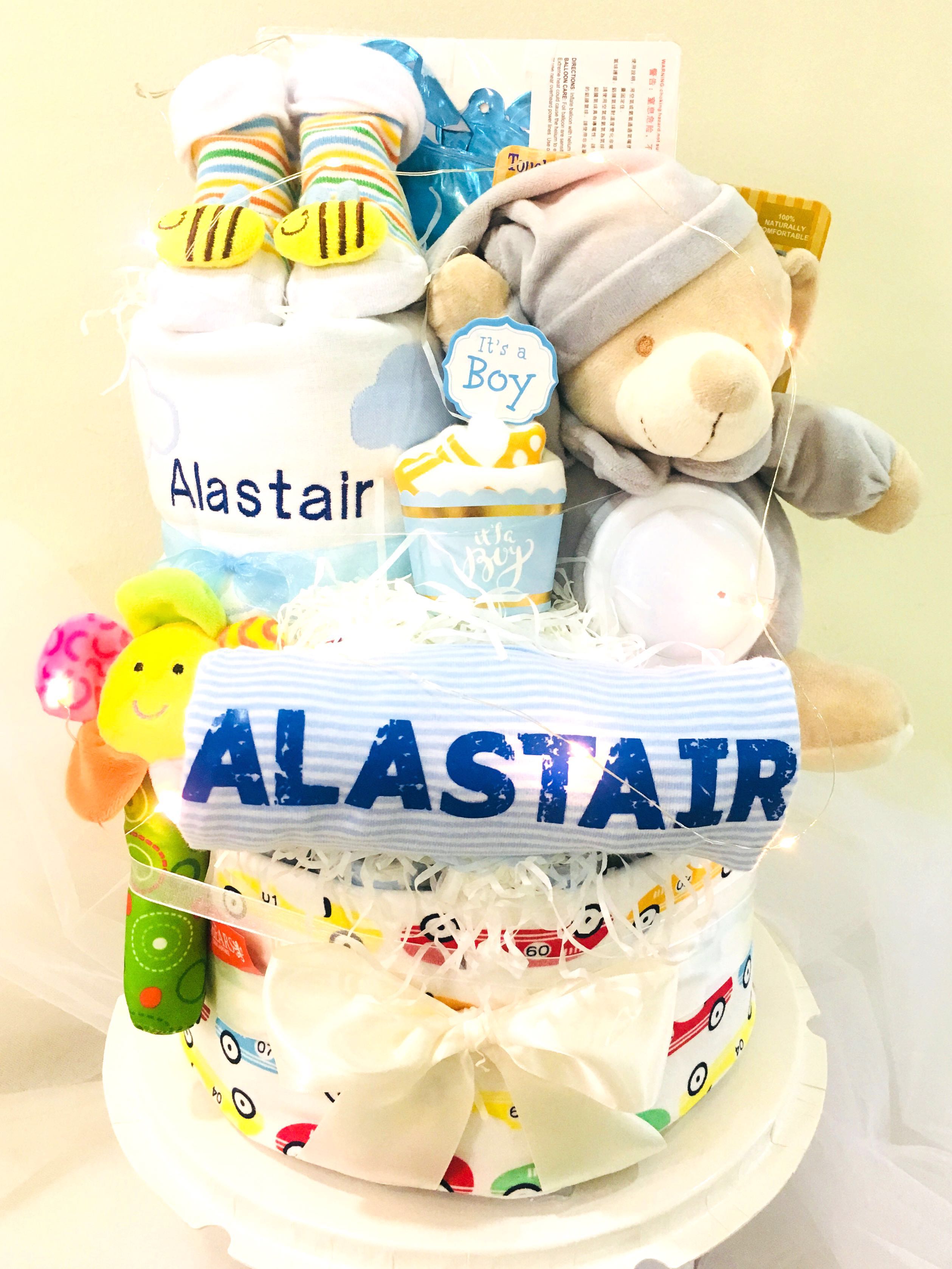 Personalised Diaper Cake Baby Giant Size Hamper (Newborn Boy), Babies ...
