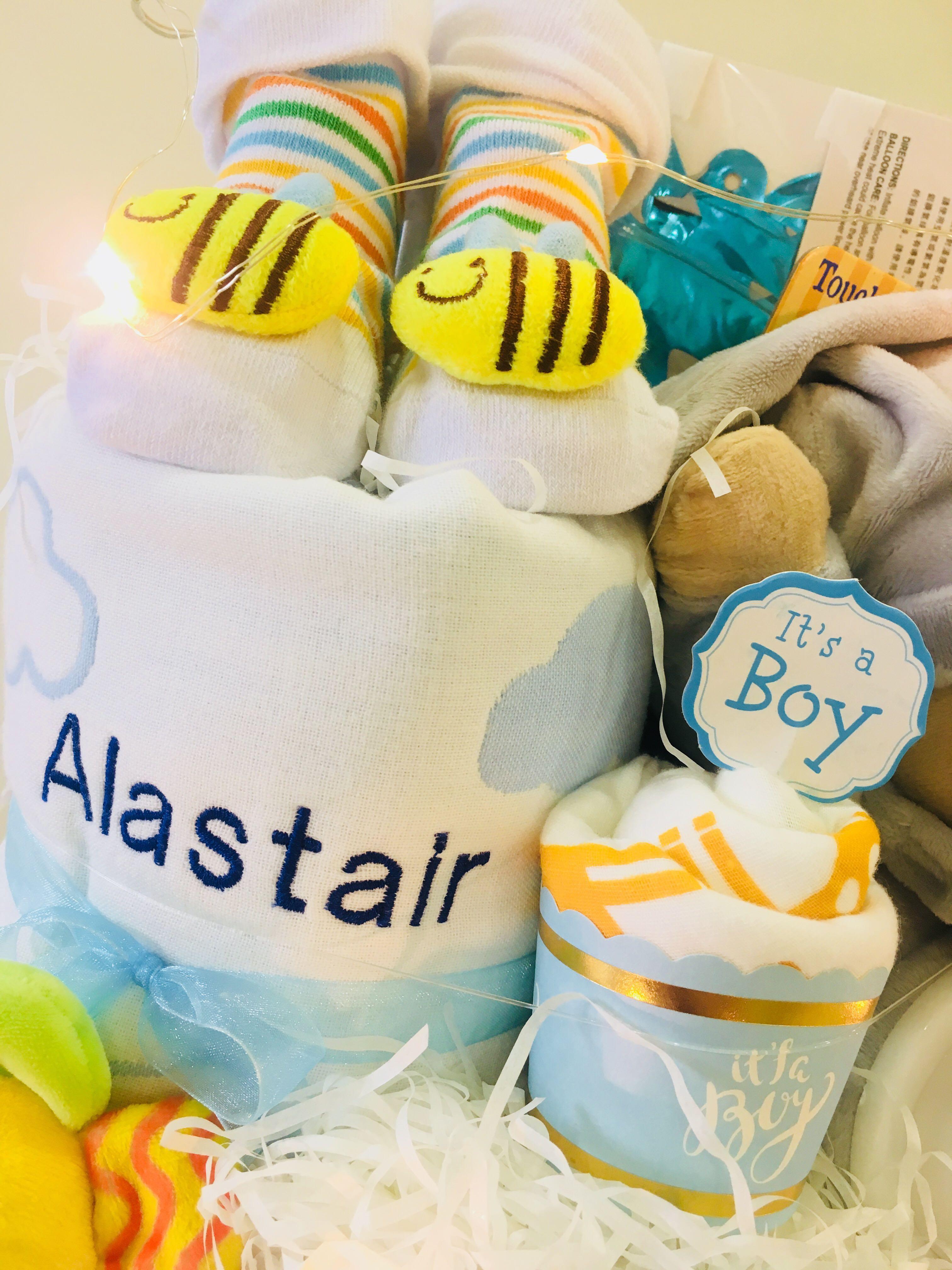 Personalised Diaper Cake Baby Giant Size Hamper (Newborn Boy), Babies ...