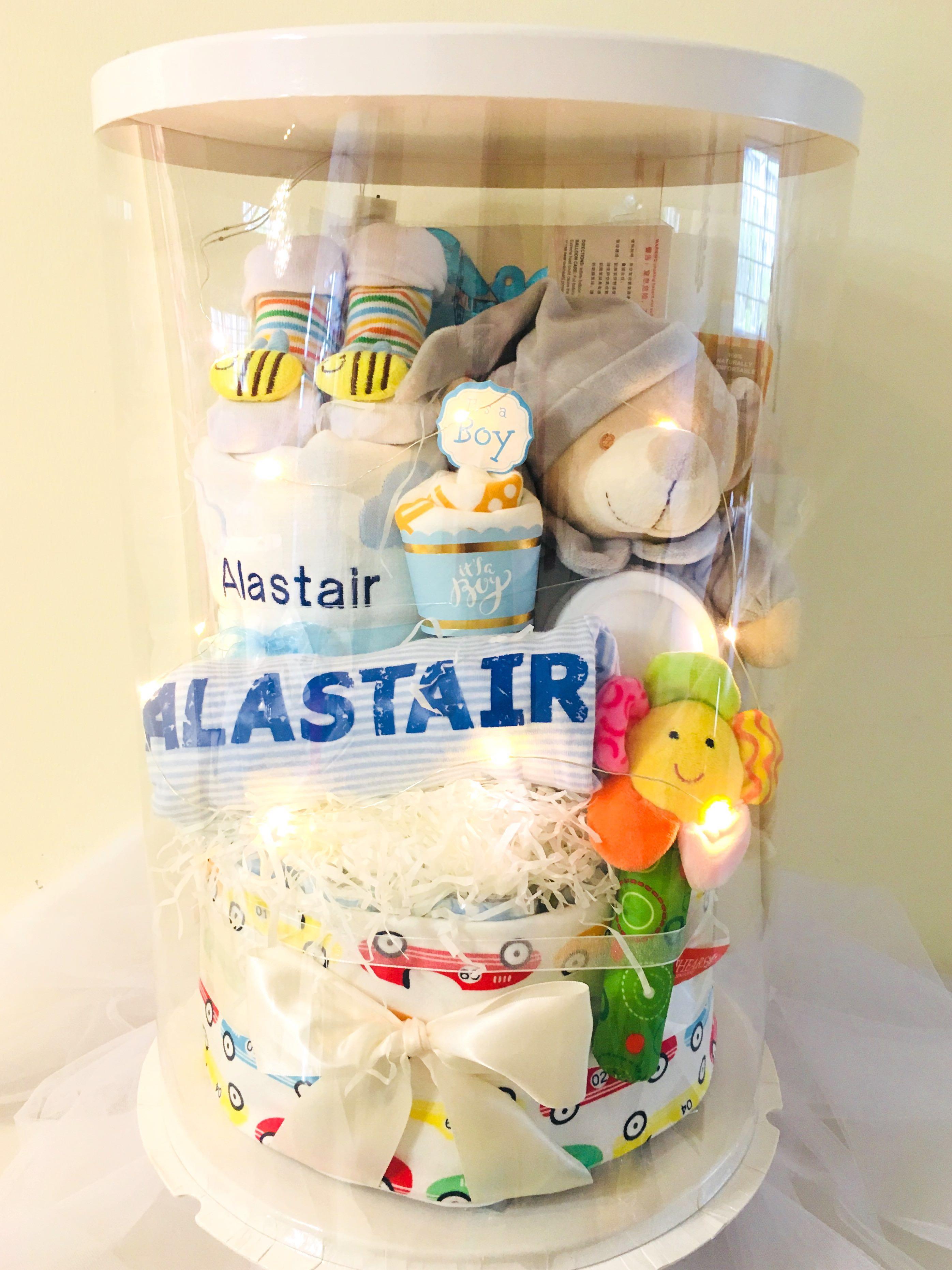 Personalised Diaper Cake Baby Giant Size Hamper (Newborn Boy), Babies ...