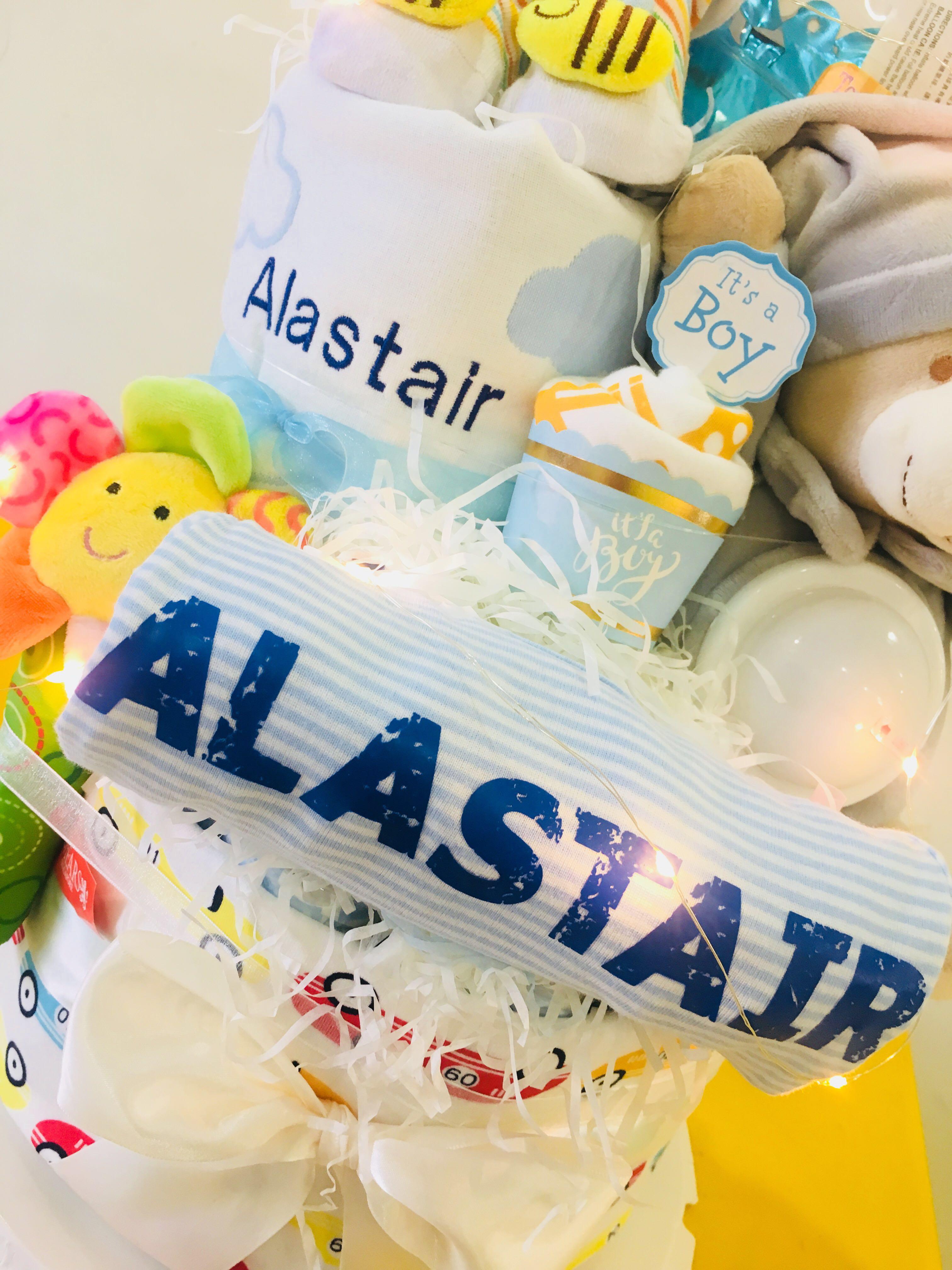 Personalised Diaper Cake Baby Giant Size Hamper (Newborn Boy), Babies ...